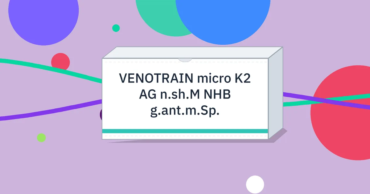 Symbolbild: Packung mit der Aufschrift VENOTRAIN micro K2 AG n.sh.M NHB g.ant.m.Sp. (PZN 11062429) – Verfügbarkeit und Bezug in Apotheken in Frankfurt am Main