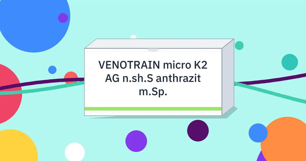 Symbolbild: Packung mit der Aufschrift VENOTRAIN micro K2 AG n.sh.S anthrazit m.Sp. (PZN 11061619) – Verfügbarkeit und Bezug in Apotheken in Frankfurt am Main