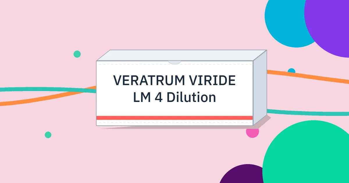 Symbolbild: Packung mit der Aufschrift VERATRUM VIRIDE LM 4 Dilution (PZN 13265102) – Verfügbarkeit und Bezug in Apotheken in Frankfurt am Main