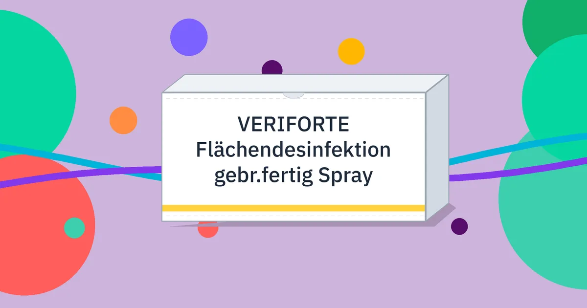 Symbolbild: Packung mit der Aufschrift VERIFORTE Flächendesinfektion gebr.fertig Spray (PZN 16611958) – Verfügbarkeit und Bezug in Apotheken in Frankfurt am Main