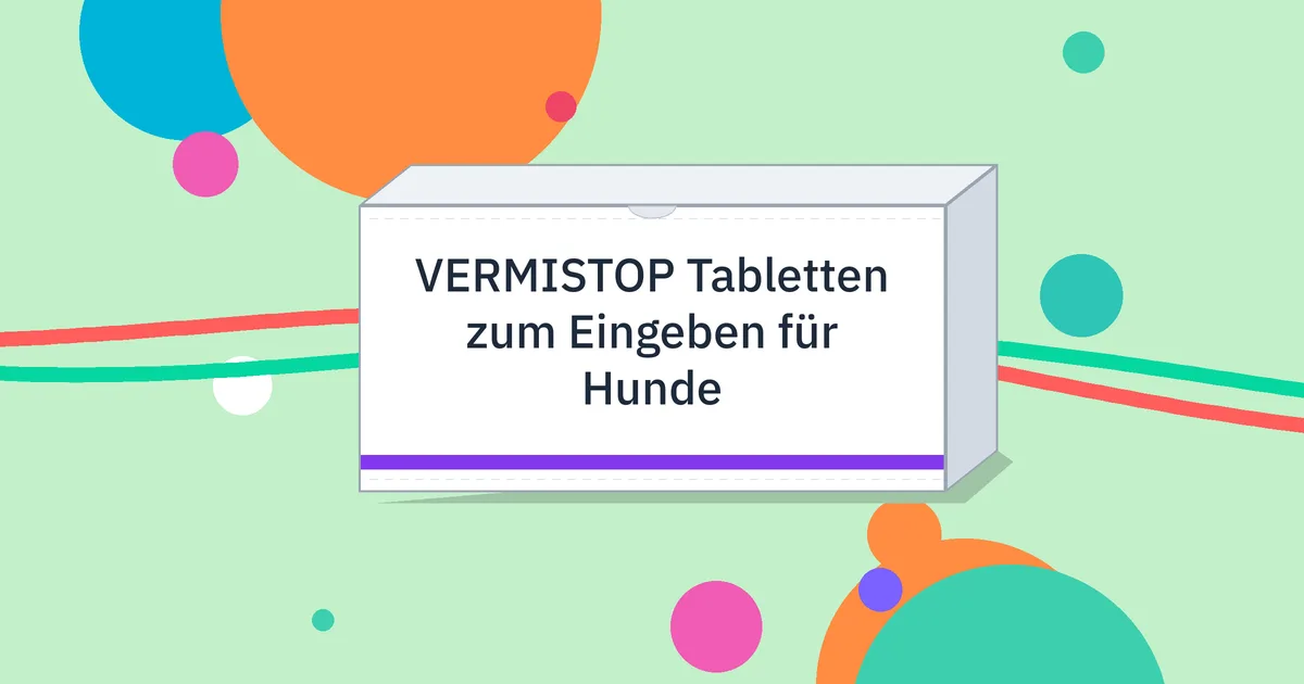 Symbolbild: Packung mit der Aufschrift VERMISTOP Tabletten zum Eingeben für Hunde (PZN 20062397) – Verfügbarkeit und Bezug in Apotheken in Frankfurt am Main