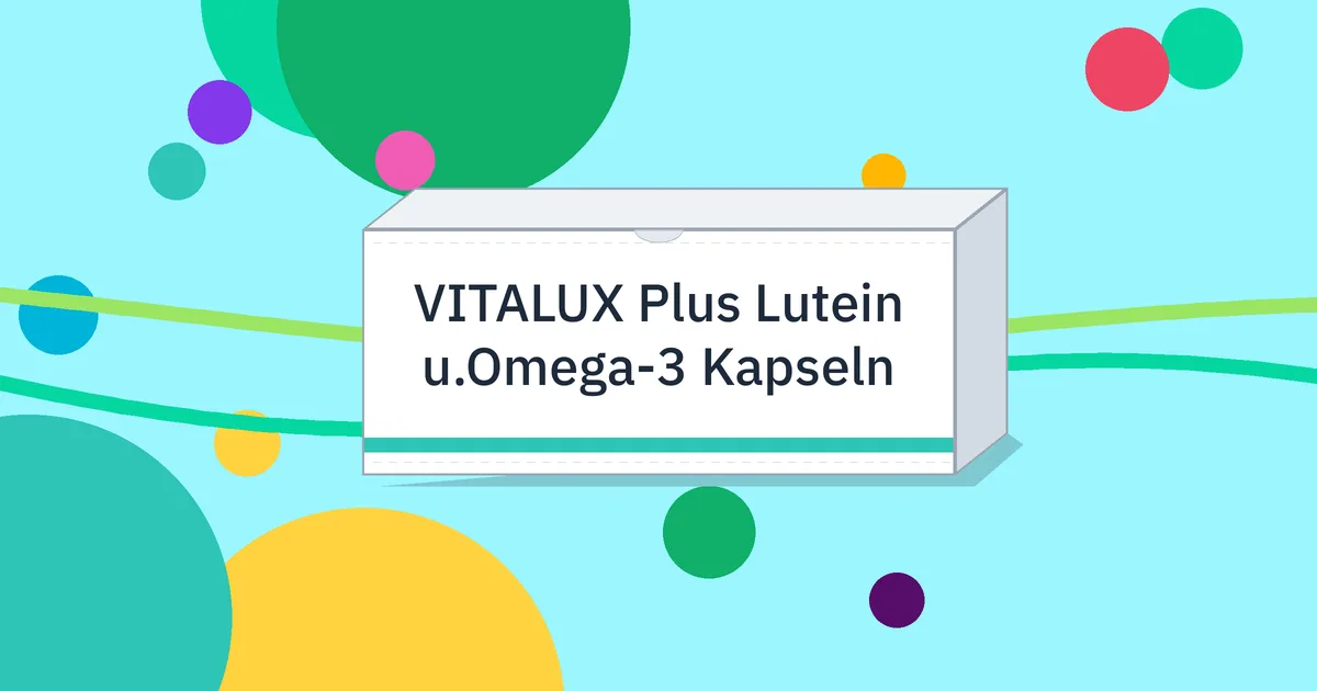 Symbolbild: Packung mit der Aufschrift VITALUX Plus Lutein u.Omega-3 Kapseln (PZN 02082835) – Verfügbarkeit und Bezug in Apotheken in Frankfurt am Main