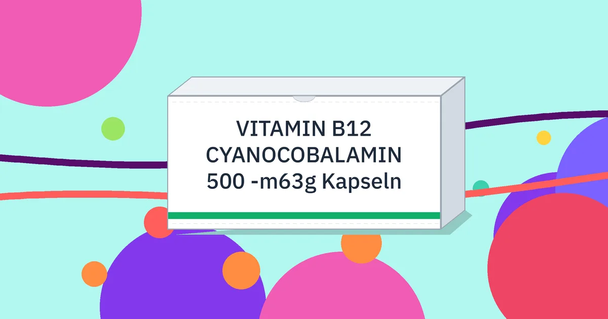 Symbolbild: Packung mit der Aufschrift VITAMIN B12 CYANOCOBALAMIN 500 -m63g Kapseln (PZN 20858038) – Verfügbarkeit und Bezug in Apotheken in Frankfurt am Main