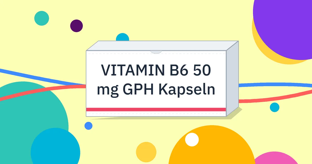 Symbolbild: Packung mit der Aufschrift VITAMIN B6 50 mg GPH Kapseln (PZN 14364852) – Verfügbarkeit und Bezug in Apotheken in Frankfurt am Main