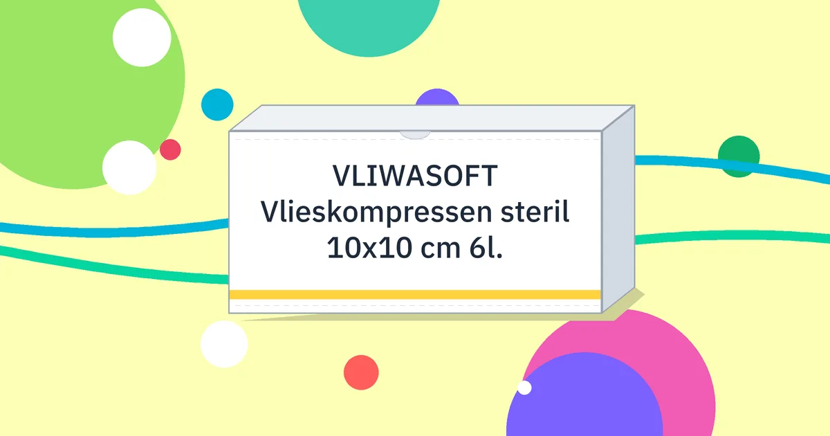 Symbolbild: Packung mit der Aufschrift VLIWASOFT Vlieskompressen steril 10x10 cm 6l. (PZN 04871737) – Verfügbarkeit und Bezug in Apotheken in Frankfurt am Main