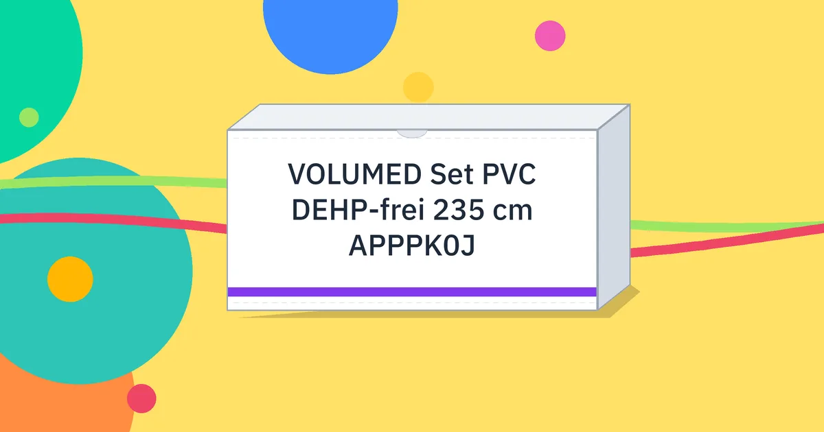 Symbolbild: Packung mit der Aufschrift VOLUMED Set PVC DEHP-frei 235 cm APPPK0J (PZN 13474981) – Verfügbarkeit und Bezug in Apotheken in Frankfurt am Main