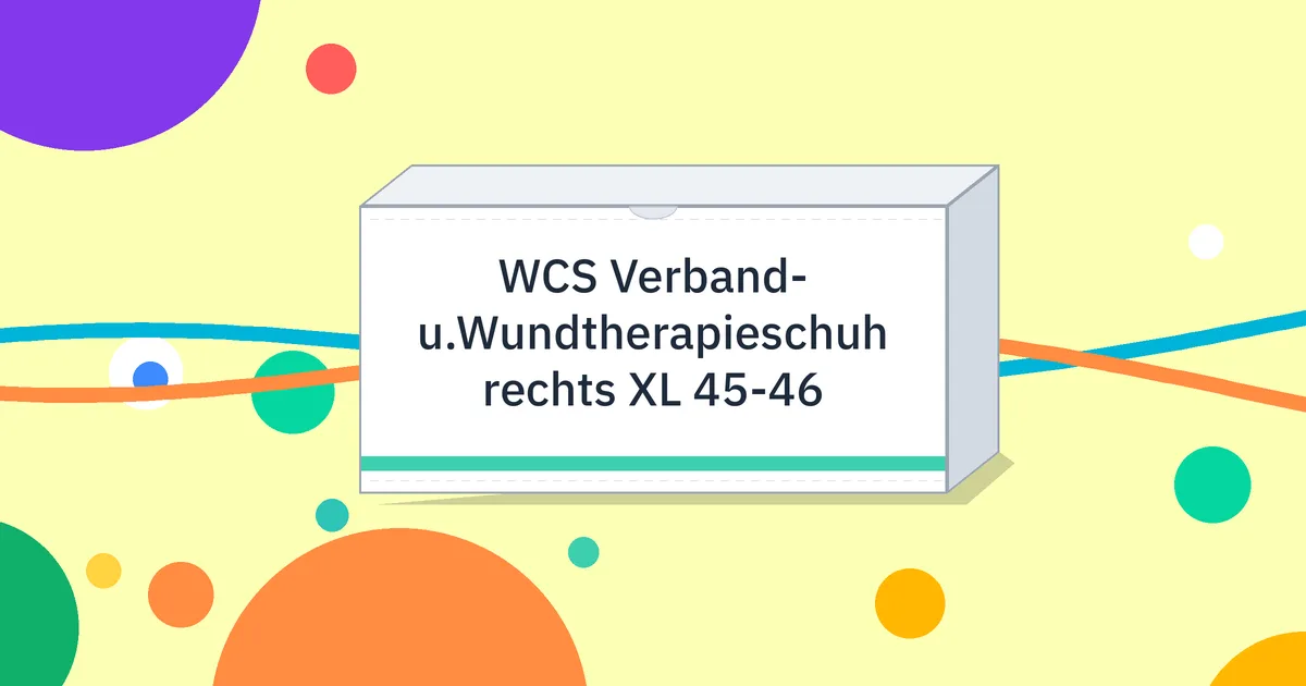 Symbolbild: Packung mit der Aufschrift WCS Verband-u.Wundtherapieschuh rechts XL 45-46 (PZN 16629674) – Verfügbarkeit und Bezug in Apotheken in Frankfurt am Main