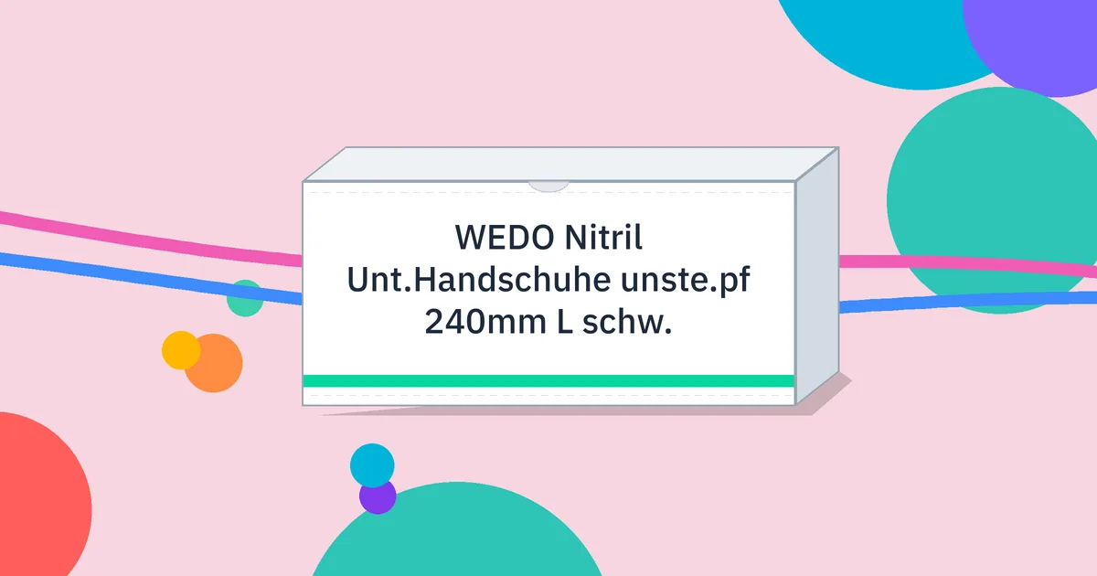 Symbolbild: Packung mit der Aufschrift WEDO Nitril Unt.Handschuhe unste.pf 240mm L schw. (PZN 18740140) – Verfügbarkeit und Bezug in Apotheken in Frankfurt am Main