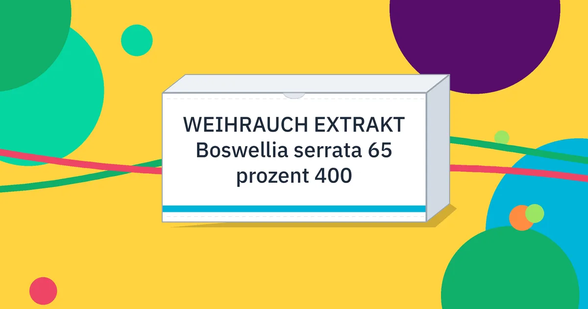 Symbolbild: Packung mit der Aufschrift WEIHRAUCH EXTRAKT Boswellia serrata 65 prozent 400 (PZN 14059089) – Verfügbarkeit und Bezug in Apotheken in Frankfurt am Main