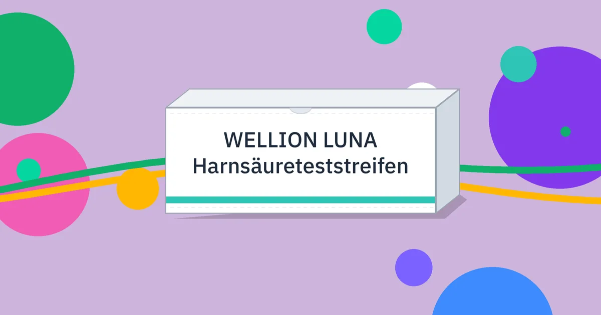 Symbolbild: Packung mit der Aufschrift WELLION LUNA Harnsäureteststreifen (PZN 16151712) – Verfügbarkeit und Bezug in Apotheken in Frankfurt am Main