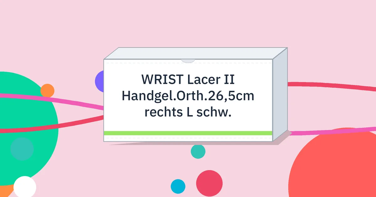 Symbolbild: Packung mit der Aufschrift WRIST Lacer II Handgel.Orth.26,5cm rechts L schw. (PZN 14048370) – Verfügbarkeit und Bezug in Apotheken in Frankfurt am Main