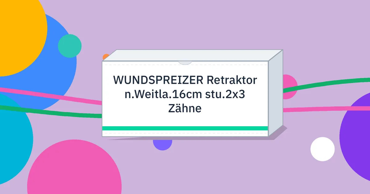 Symbolbild: Packung mit der Aufschrift WUNDSPREIZER Retraktor n.Weitla.16cm stu.2x3 Zähne (PZN 19624565) – Verfügbarkeit und Bezug in Apotheken in Frankfurt am Main