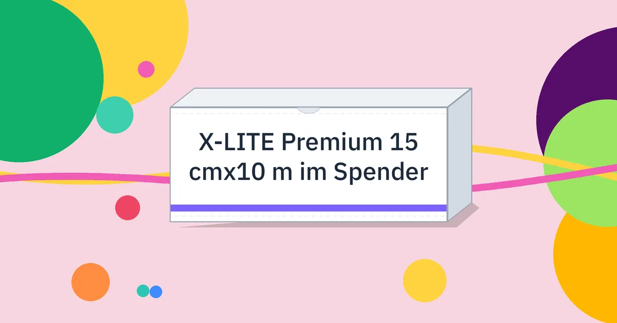 Symbolbild: Packung mit der Aufschrift X-LITE Premium 15 cmx10 m im Spender (PZN 14405700) – Verfügbarkeit und Bezug in Apotheken in Frankfurt am Main