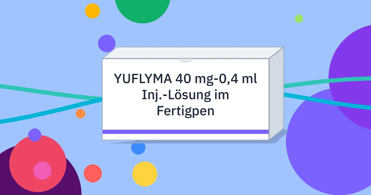 Symbolbild: Packung mit der Aufschrift YUFLYMA 40 mg-0,4 ml Inj.-Lösung im Fertigpen (PZN 19835084) – Verfügbarkeit und Bezug in Apotheken in Frankfurt am Main