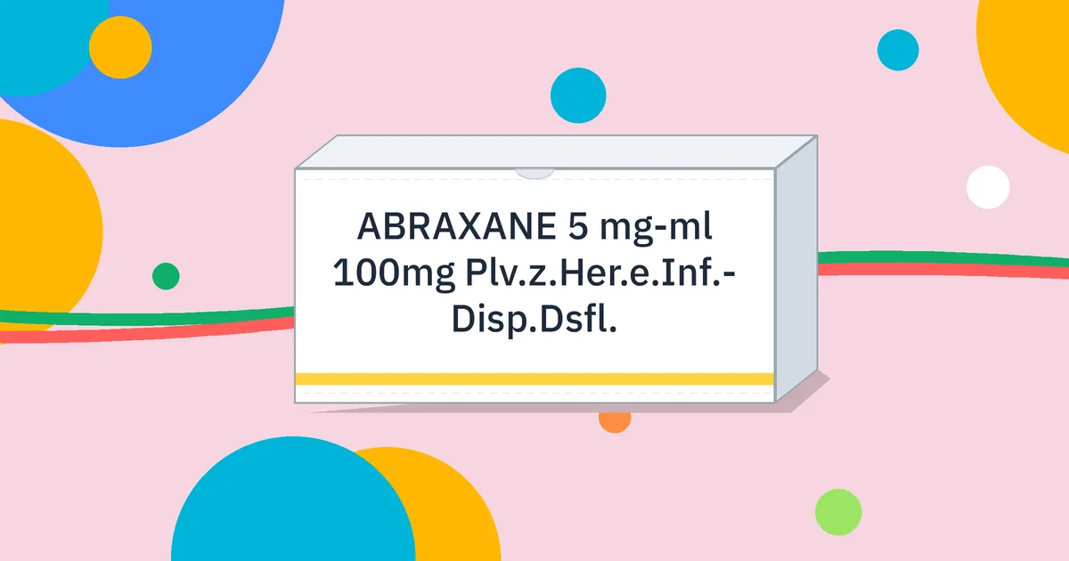 Symbolbild: Packung mit der Aufschrift ABRAXANE 5 mg-ml 100mg Plv.z.Her.e.Inf.-Disp.Dsfl. (PZN 18300613) – Verfügbarkeit und Bezug in Apotheken in Frankfurt am Main