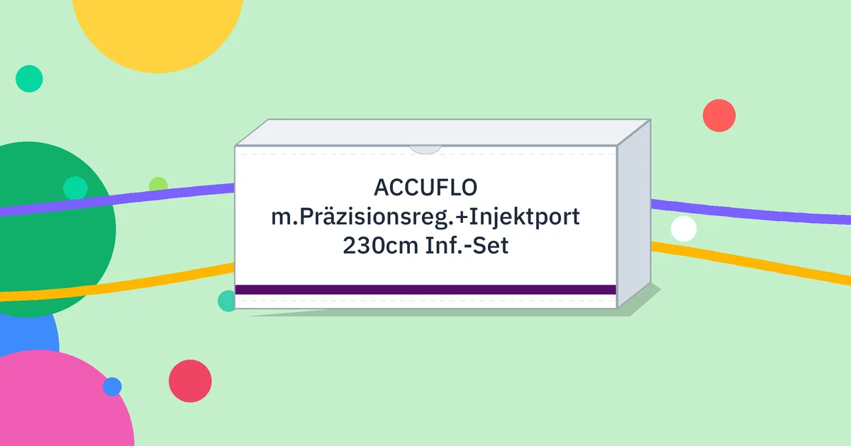 Symbolbild: Packung mit der Aufschrift ACCUFLO m.Präzisionsreg.+Injektport 230cm Inf.-Set (PZN 19114077) – Verfügbarkeit und Bezug in Apotheken in Frankfurt am Main