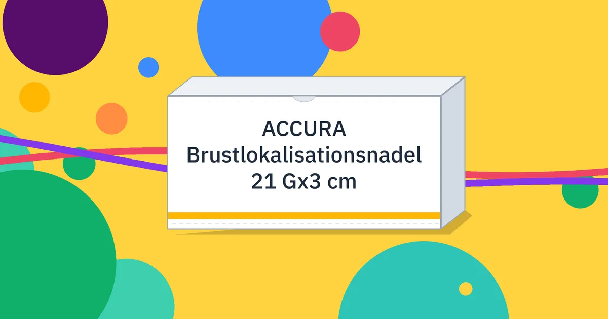 Symbolbild: Packung mit der Aufschrift ACCURA Brustlokalisationsnadel 21 Gx3 cm (PZN 06772413) – Verfügbarkeit und Bezug in Apotheken in Frankfurt am Main