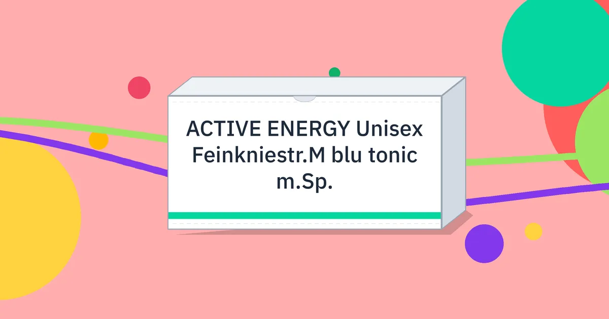 Symbolbild: Packung mit der Aufschrift ACTIVE ENERGY Unisex Feinkniestr.M blu tonic m.Sp. (PZN 16194213) – Verfügbarkeit und Bezug in Apotheken in Frankfurt am Main