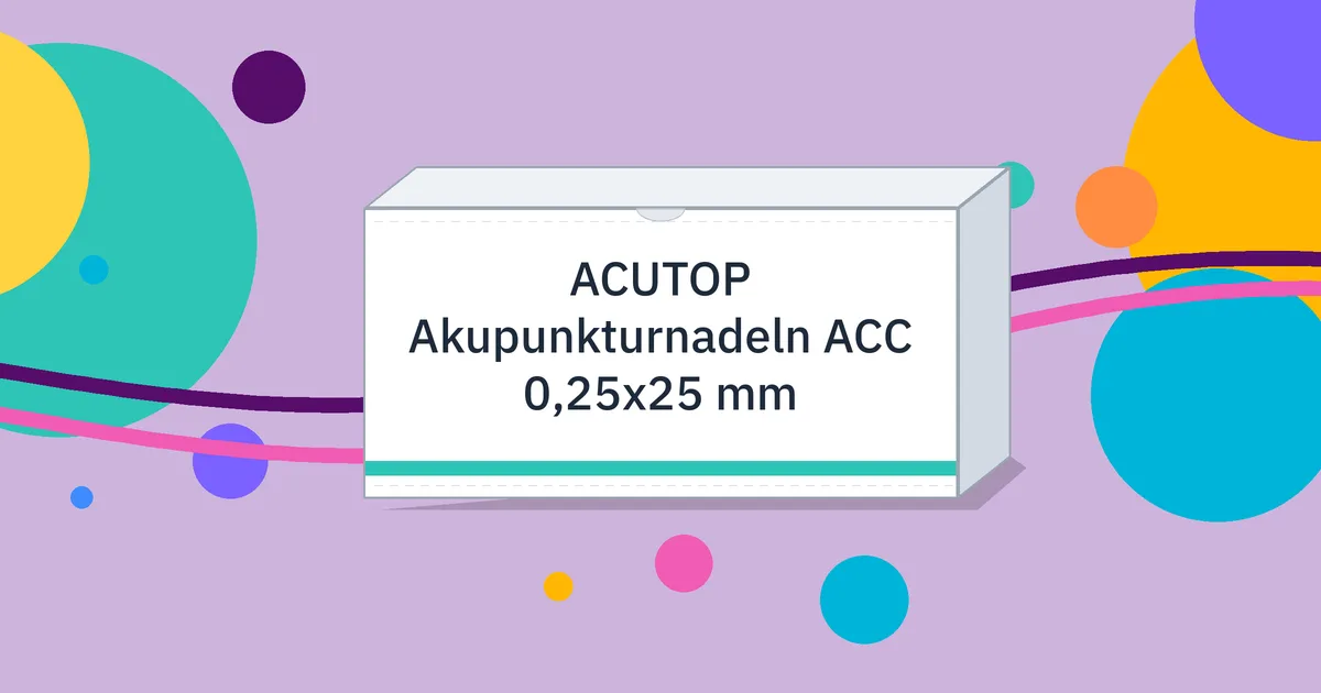 Symbolbild: Packung mit der Aufschrift ACUTOP Akupunkturnadeln ACC 0,25x25 mm (PZN 17443960) – Verfügbarkeit und Bezug in Apotheken in Frankfurt am Main