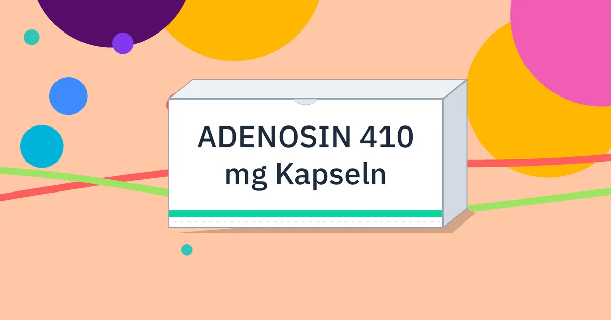 Symbolbild: Packung mit der Aufschrift ADENOSIN 410 mg Kapseln (PZN 02520353) – Verfügbarkeit und Bezug in Apotheken in Frankfurt am Main