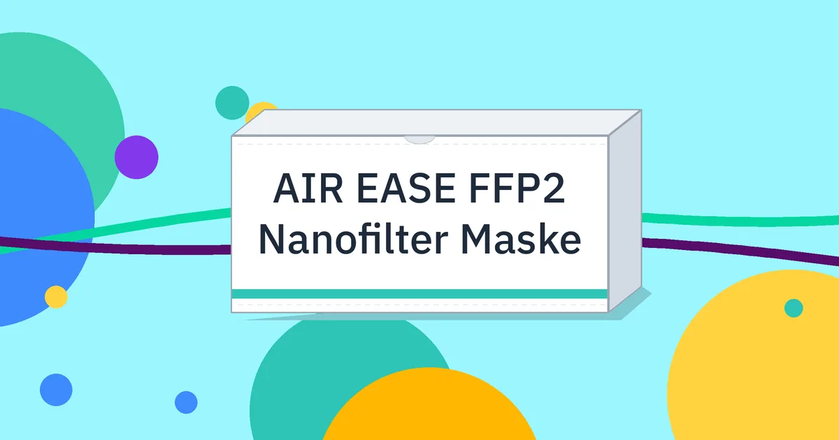 Symbolbild: Packung mit der Aufschrift AIR EASE FFP2 Nanofilter Maske (PZN 18132972) – Verfügbarkeit und Bezug in Apotheken in Frankfurt am Main