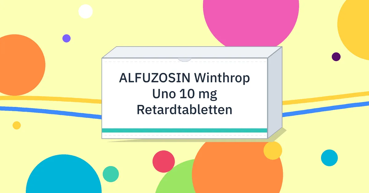 Symbolbild: Packung mit der Aufschrift ALFUZOSIN Winthrop Uno 10 mg Retardtabletten (PZN 04944896) – Verfügbarkeit und Bezug in Apotheken in Frankfurt am Main
