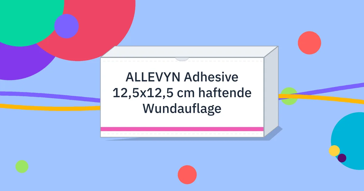 Symbolbild: Packung mit der Aufschrift ALLEVYN Adhesive 12,5x12,5 cm haftende Wundauflage (PZN 18799357) – Verfügbarkeit und Bezug in Apotheken in Frankfurt am Main