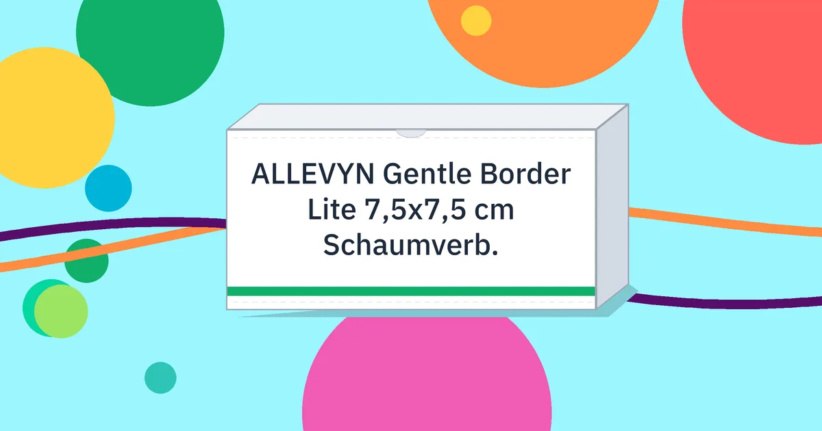 Symbolbild: Packung mit der Aufschrift ALLEVYN Gentle Border Lite 7,5x7,5 cm Schaumverb. (PZN 17511986) – Verfügbarkeit und Bezug in Apotheken in Frankfurt am Main
