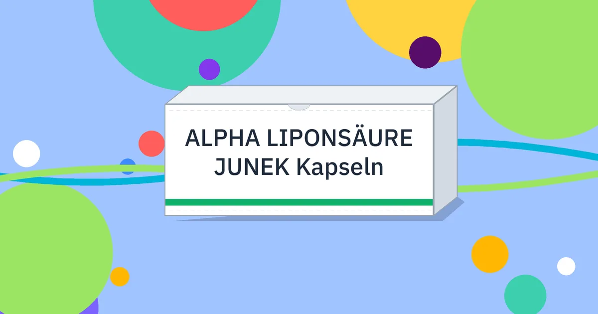 Symbolbild: Packung mit der Aufschrift ALPHA LIPONSÄURE JUNEK Kapseln (PZN 02886634) – Verfügbarkeit und Bezug in Apotheken in Frankfurt am Main