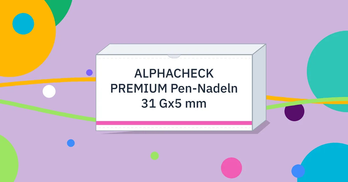 Symbolbild: Packung mit der Aufschrift ALPHACHECK PREMIUM Pen-Nadeln 31 Gx5 mm (PZN 19452673) – Verfügbarkeit und Bezug in Apotheken in Frankfurt am Main