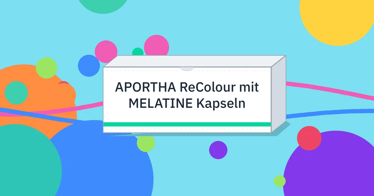 Symbolbild: Packung mit der Aufschrift APORTHA ReColour mit MELATINE Kapseln (PZN 17507393) – Verfügbarkeit und Bezug in Apotheken in Frankfurt am Main