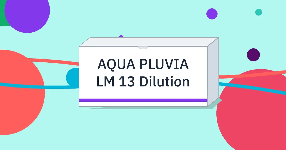 Symbolbild: Packung mit der Aufschrift AQUA PLUVIA LM 13 Dilution (PZN 12765972) – Verfügbarkeit und Bezug in Apotheken in Frankfurt am Main
