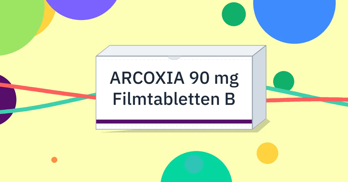 Symbolbild: Packung mit der Aufschrift ARCOXIA 90 mg Filmtabletten B (PZN 06585734) – Verfügbarkeit und Bezug in Apotheken in Frankfurt am Main