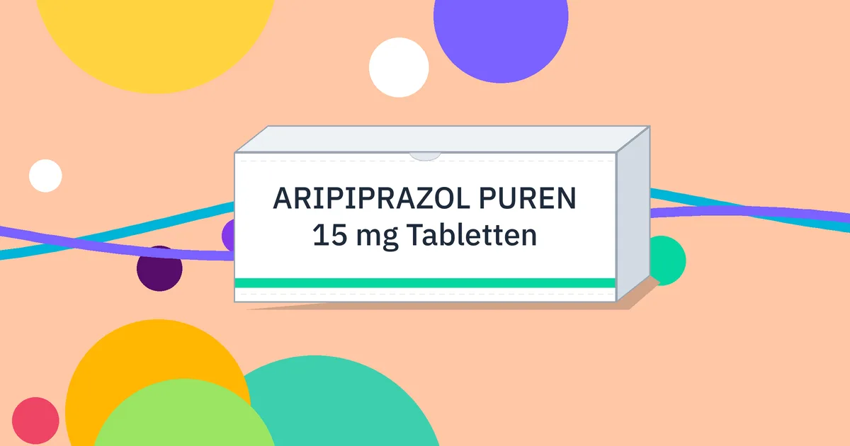 Symbolbild: Packung mit der Aufschrift ARIPIPRAZOL PUREN 15 mg Tabletten (PZN 18707668) – Verfügbarkeit und Bezug in Apotheken in Frankfurt am Main