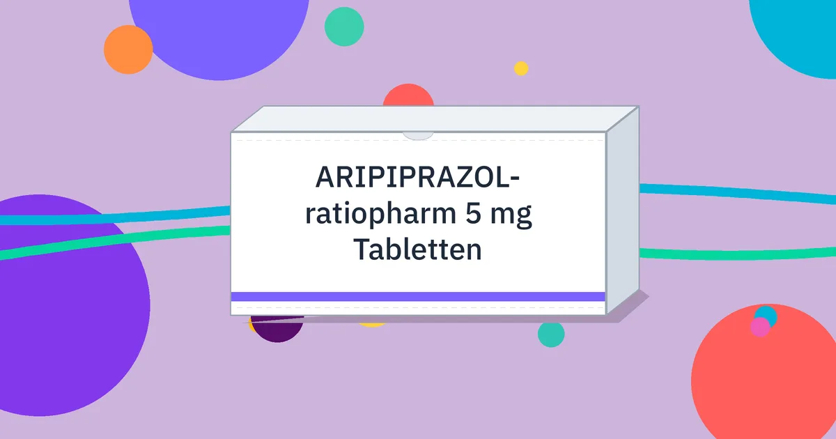 Symbolbild: Packung mit der Aufschrift ARIPIPRAZOL-ratiopharm 5 mg Tabletten (PZN 10308294) – Verfügbarkeit und Bezug in Apotheken in Frankfurt am Main
