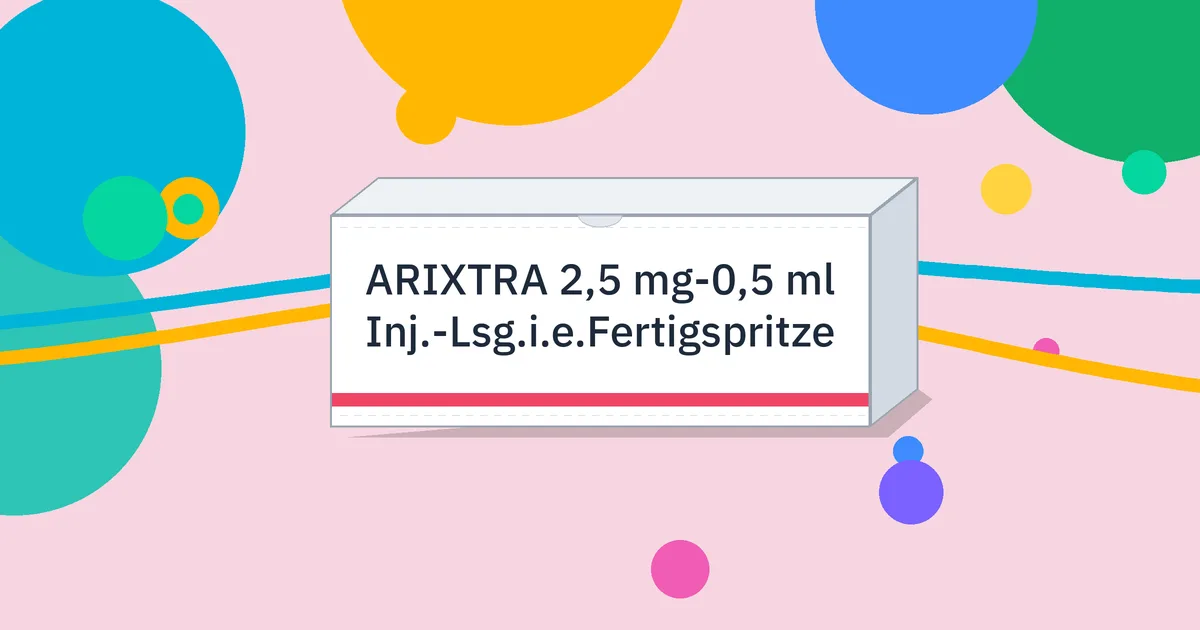 Symbolbild: Packung mit der Aufschrift ARIXTRA 2,5 mg-0,5 ml Inj.-Lsg.i.e.Fertigspritze (PZN 02450612) – Verfügbarkeit und Bezug in Apotheken in Frankfurt am Main