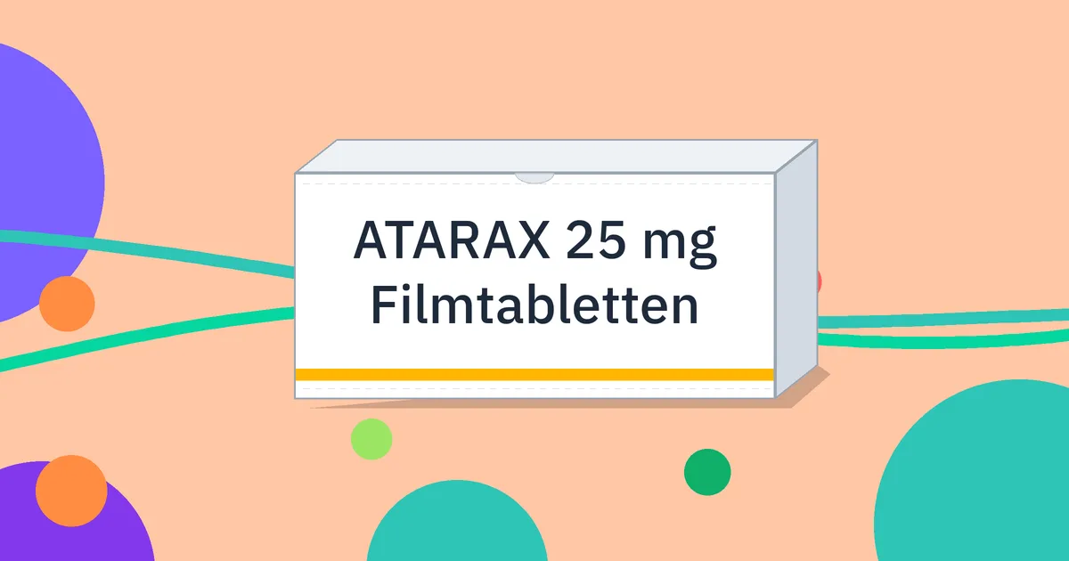 Symbolbild: Packung mit der Aufschrift ATARAX 25 mg Filmtabletten (PZN 01550777) – Verfügbarkeit und Bezug in Apotheken in Frankfurt am Main