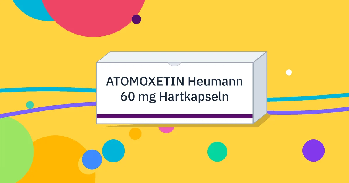 Symbolbild: Packung mit der Aufschrift ATOMOXETIN Heumann 60 mg Hartkapseln (PZN 18093002) – Verfügbarkeit und Bezug in Apotheken in Frankfurt am Main