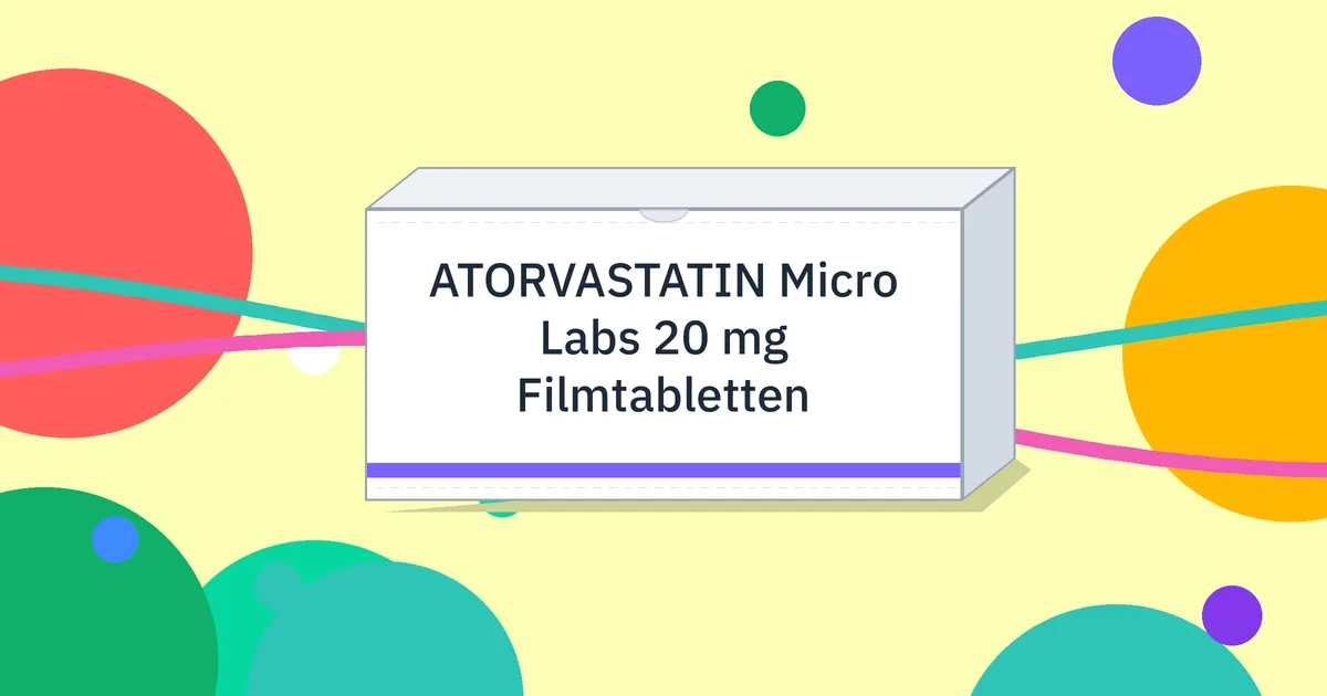 Symbolbild: Packung mit der Aufschrift ATORVASTATIN Micro Labs 20 mg Filmtabletten (PZN 19378586) – Verfügbarkeit und Bezug in Apotheken in Frankfurt am Main