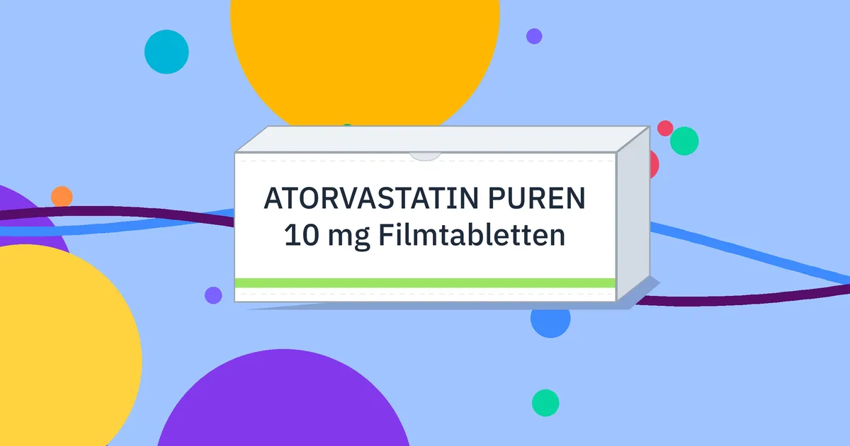 Symbolbild: Packung mit der Aufschrift ATORVASTATIN PUREN 10 mg Filmtabletten (PZN 11297279) – Verfügbarkeit und Bezug in Apotheken in Frankfurt am Main
