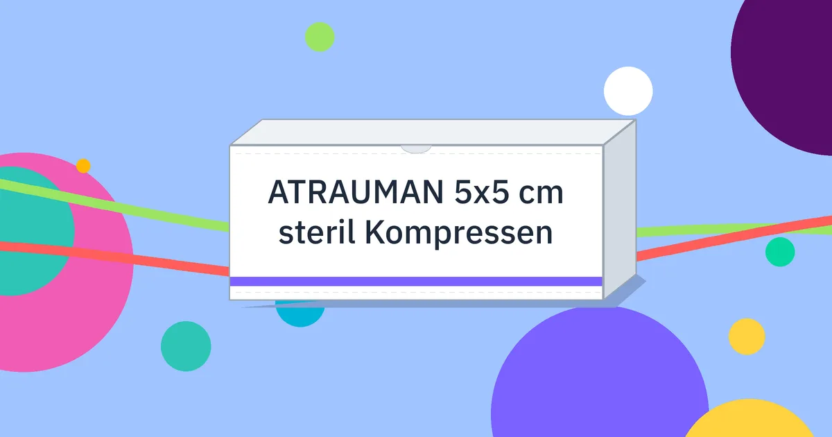 Symbolbild: Packung mit der Aufschrift ATRAUMAN 5x5 cm steril Kompressen (PZN 11219871) – Verfügbarkeit und Bezug in Apotheken in Frankfurt am Main