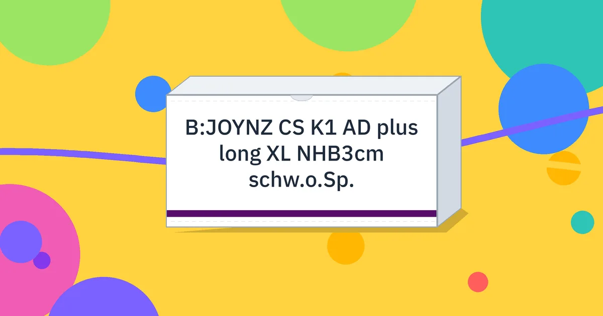 Symbolbild: Packung mit der Aufschrift B:JOYNZ CS K1 AD plus long XL NHB3cm schw.o.Sp. (PZN 20526715) – Verfügbarkeit und Bezug in Apotheken in Frankfurt am Main