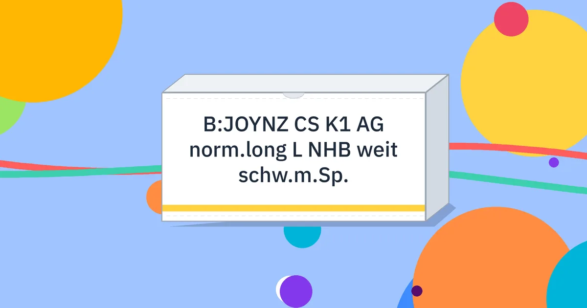 Symbolbild: Packung mit der Aufschrift B:JOYNZ CS K1 AG norm.long L NHB weit schw.m.Sp. (PZN 20535358) – Verfügbarkeit und Bezug in Apotheken in Frankfurt am Main