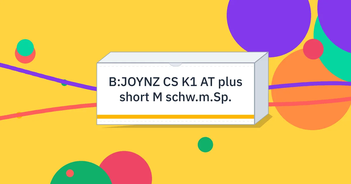Symbolbild: Packung mit der Aufschrift B:JOYNZ CS K1 AT plus short M schw.m.Sp. (PZN 20537096) – Verfügbarkeit und Bezug in Apotheken in Frankfurt am Main