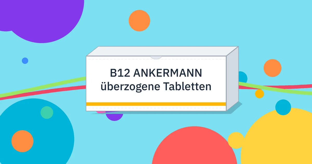Symbolbild: Packung mit der Aufschrift B12 ANKERMANN überzogene Tabletten (PZN 03541050) – Verfügbarkeit und Bezug in Apotheken in Frankfurt am Main
