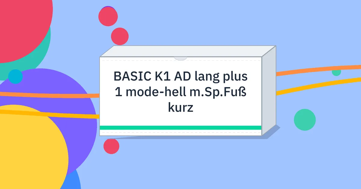 Symbolbild: Packung mit der Aufschrift BASIC K1 AD lang plus 1 mode-hell m.Sp.Fuß kurz (PZN 20257020) – Verfügbarkeit und Bezug in Apotheken in Frankfurt am Main