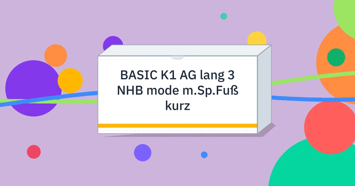 Symbolbild: Packung mit der Aufschrift BASIC K1 AG lang 3 NHB mode m.Sp.Fuß kurz (PZN 20260619) – Verfügbarkeit und Bezug in Apotheken in Frankfurt am Main