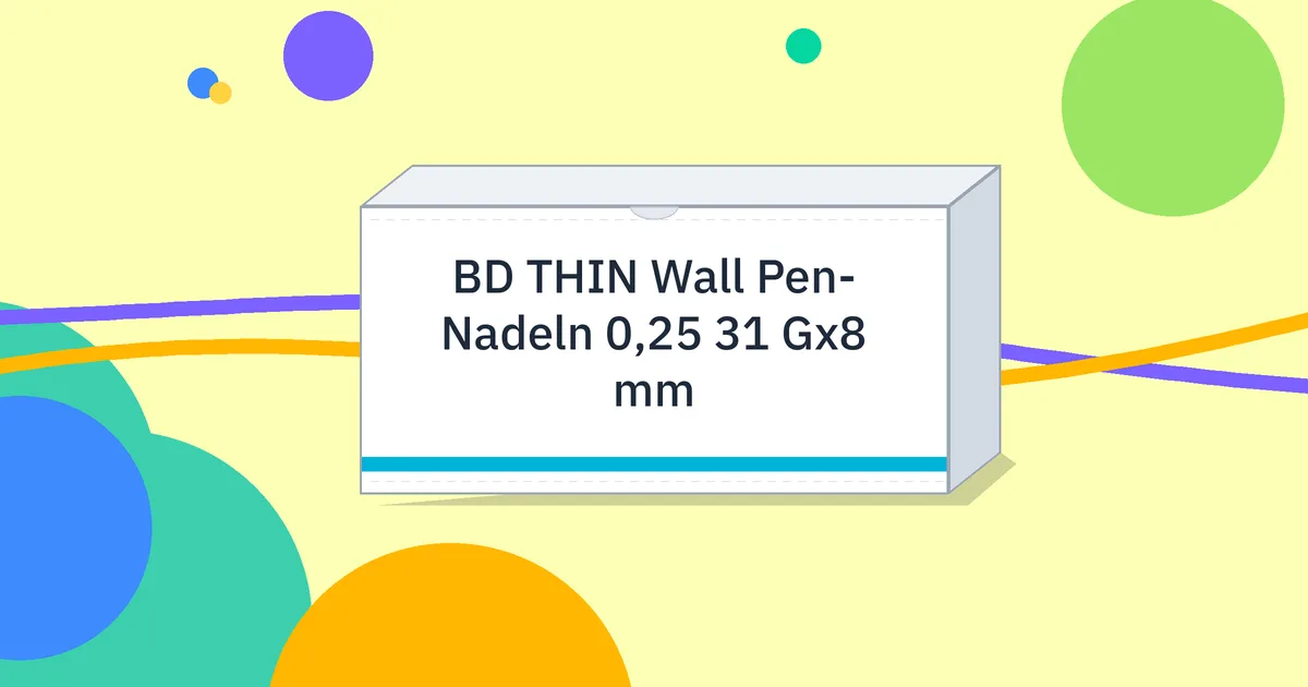 Symbolbild: Packung mit der Aufschrift BD THIN Wall Pen-Nadeln 0,25 31 Gx8 mm (PZN 10822588) – Verfügbarkeit und Bezug in Apotheken in Frankfurt am Main