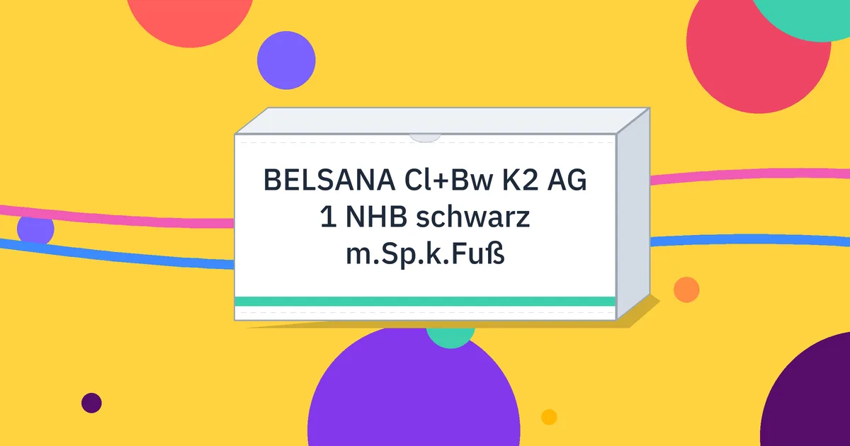 Symbolbild: Packung mit der Aufschrift BELSANA Cl+Bw K2 AG 1 NHB schwarz m.Sp.k.Fuß (PZN 12242263) – Verfügbarkeit und Bezug in Apotheken in Frankfurt am Main