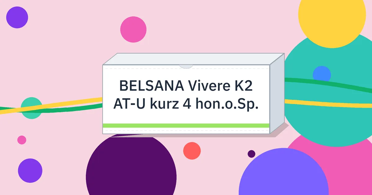Symbolbild: Packung mit der Aufschrift BELSANA Vivere K2 AT-U kurz 4 hon.o.Sp. (PZN 08538851) – Verfügbarkeit und Bezug in Apotheken in Frankfurt am Main